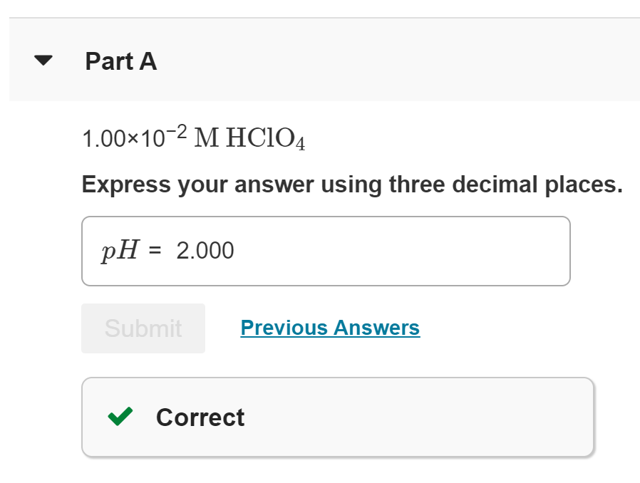 Solved Part A 1.00×10-2 M HC104 Express your answer using | Chegg.com