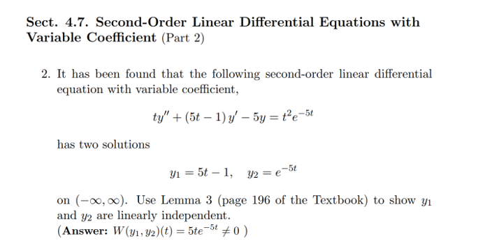 Solved Sect. 4.7. Second-Order Linear Differential Equations | Chegg.com