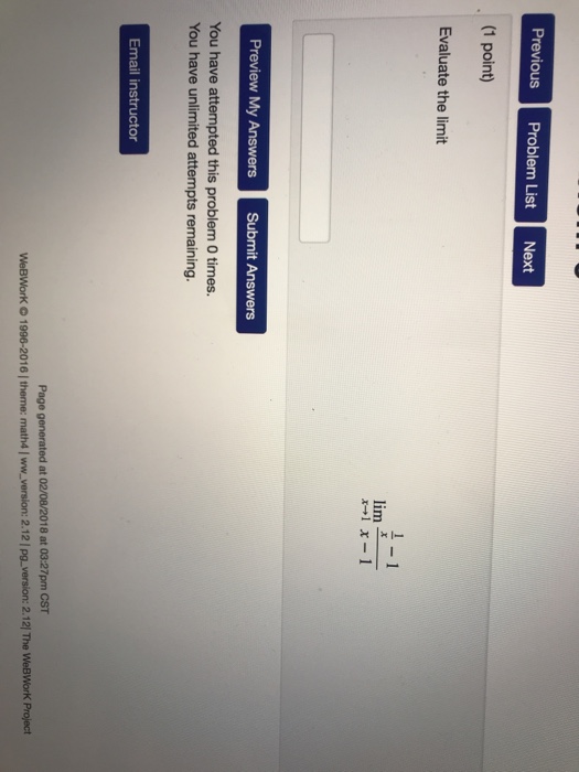Solved Previous Problem ListNext (1 point) Evaluate the | Chegg.com