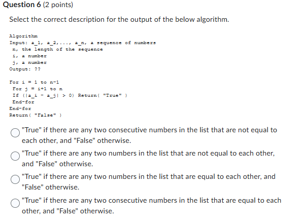 Solved Question 6 (2 ﻿points)Select the correct description | Chegg.com