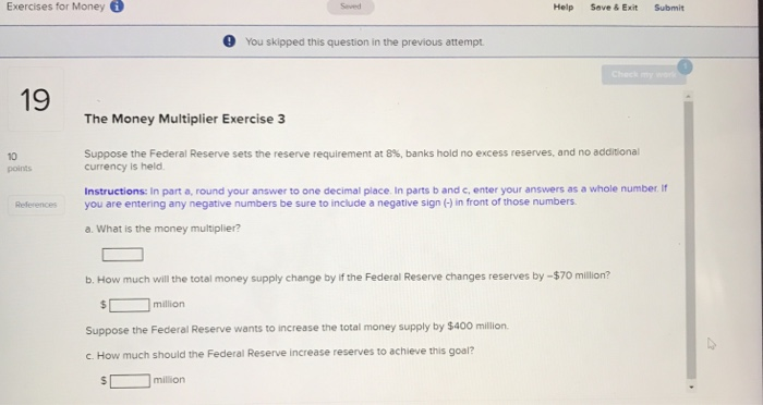 Solved Exercises for Money G Seved Help Save & Exit Submit 9 | Chegg.com