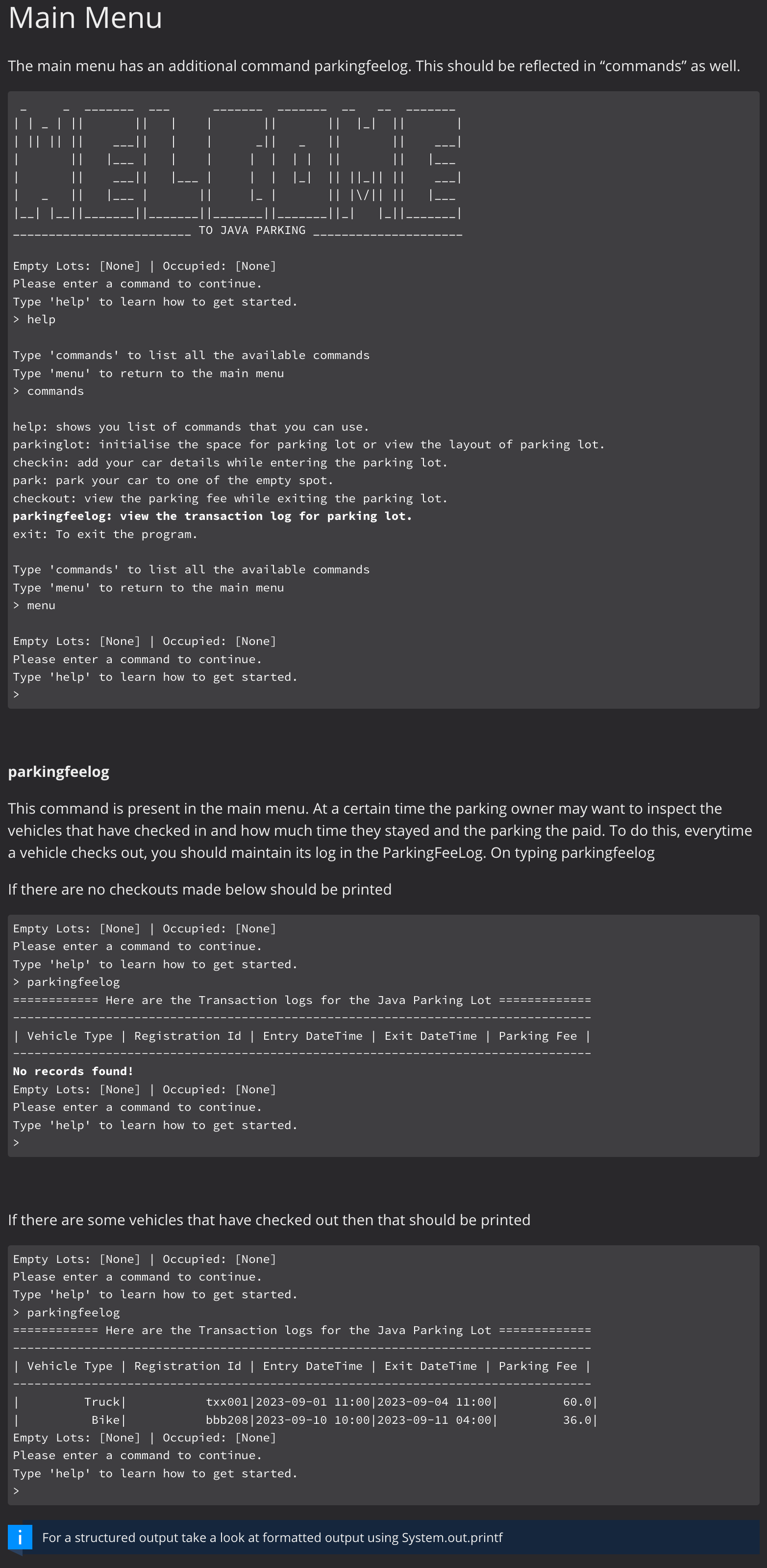 Solved Parking Lot Management System Time to implement our | Chegg.com