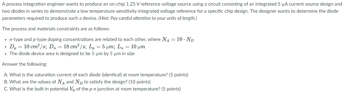 Solved A process integration engineer wants to produce an | Chegg.com