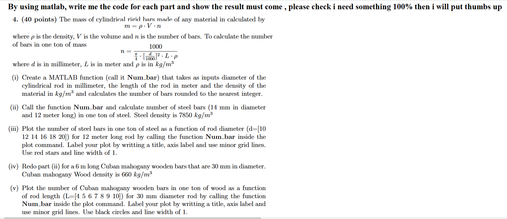 By ﻿using matlab, write me ﻿the code for each part | Chegg.com