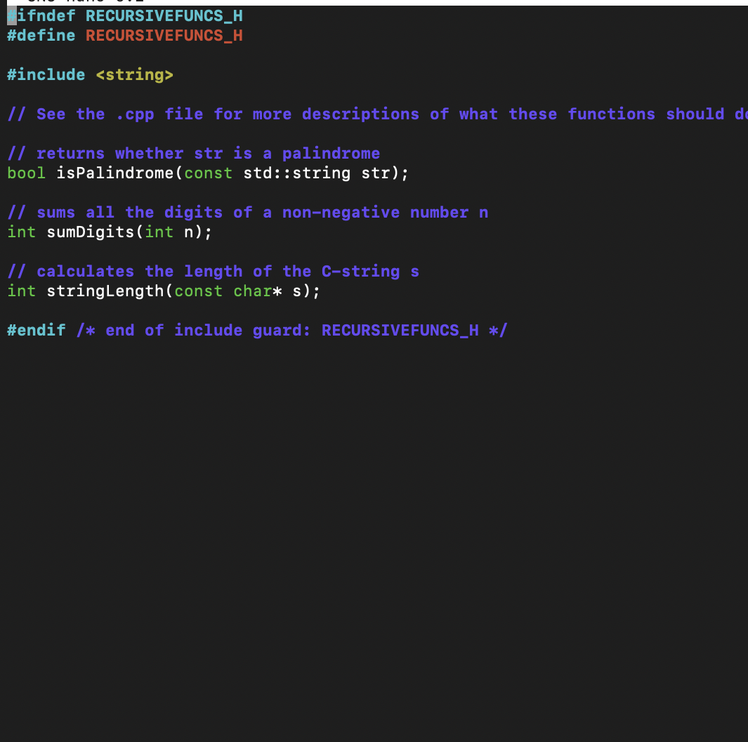 Solved ifndef RECURSIVEFUNCS_H \#define RECURSIVEFUNCS_H | Chegg.com