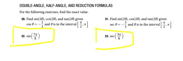 Solved DOUBLE-ANGLE, HALF-ANGLE, AND REDUCTION FORMULAS For | Chegg.com