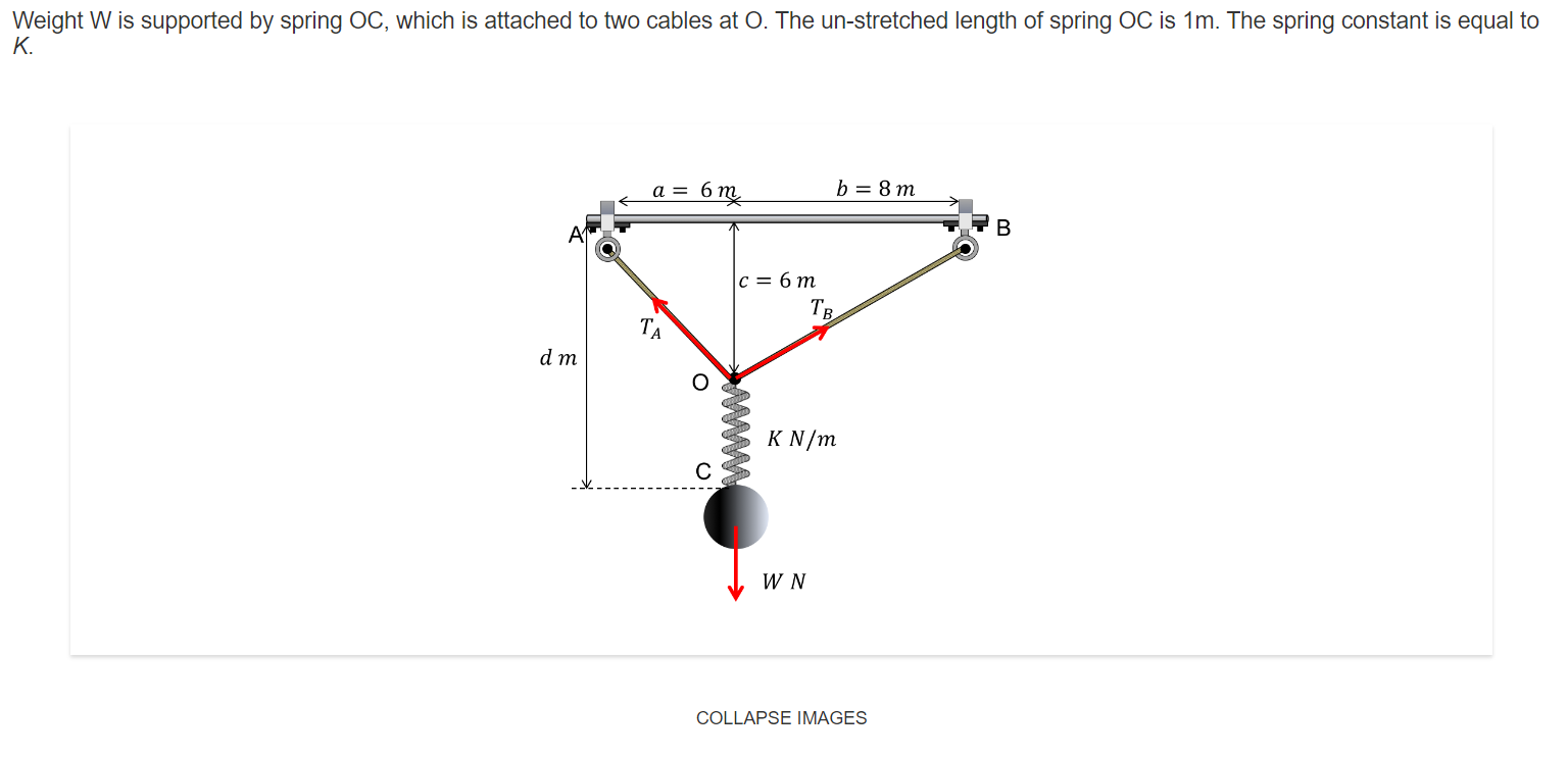 Solved Weight W ﻿is supported by spring OC, ﻿which is | Chegg.com
