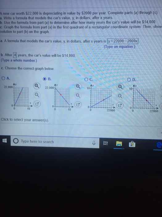 Solved A new car worth $22,000 is depreciating in value by | Chegg.com