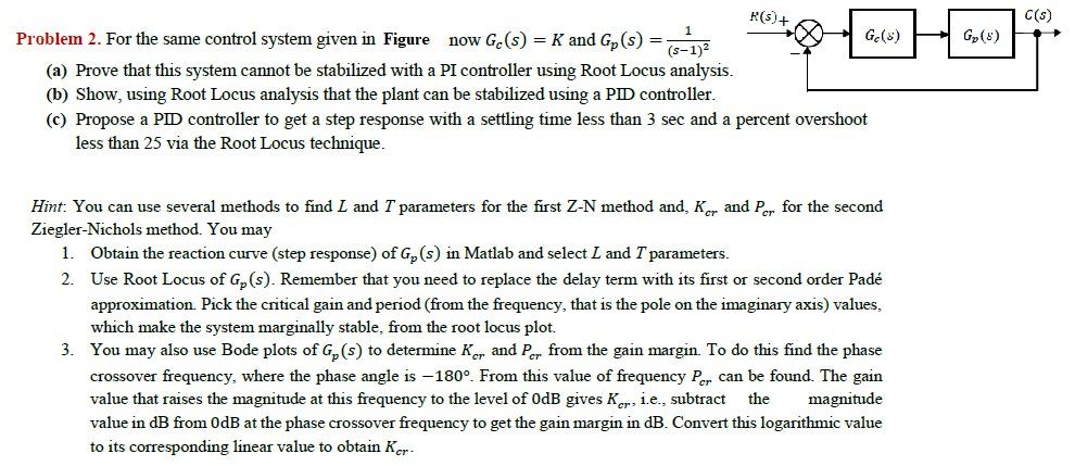 Solved R(S)+ C(s) G (8) Problem 2. For the same control | Chegg.com