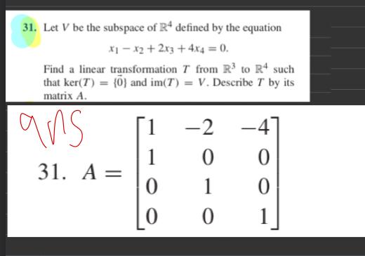 Solved 31. Let V be the subspace of R* defined by the | Chegg.com