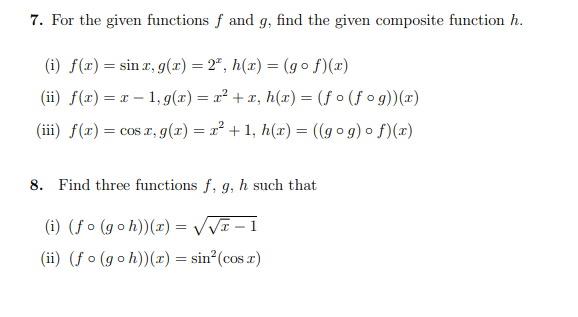 Solved 7. For the given functions f and g, find the given | Chegg.com