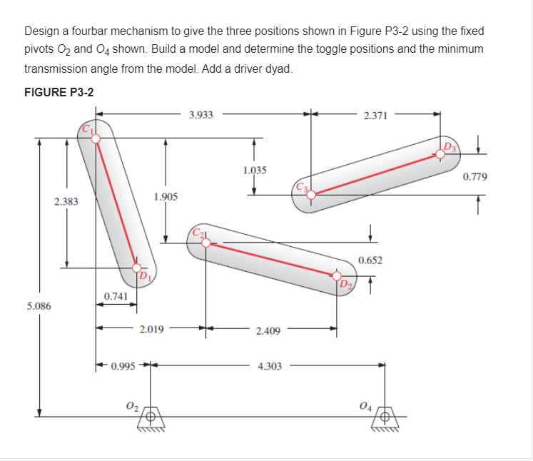 Solved Design a fourbar mechanism to give the three | Chegg.com
