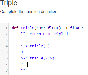 Solved Triple Complete the function definition. 1 def triple | Chegg.com