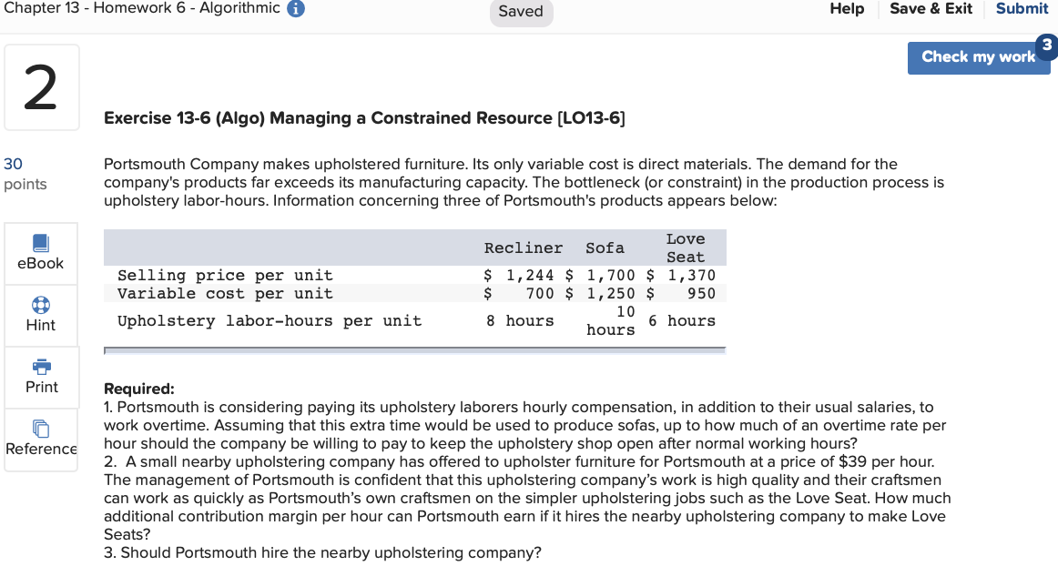 Solved Chapter 13 - Homework 6 - Algorithmic i Saved Help | Chegg.com