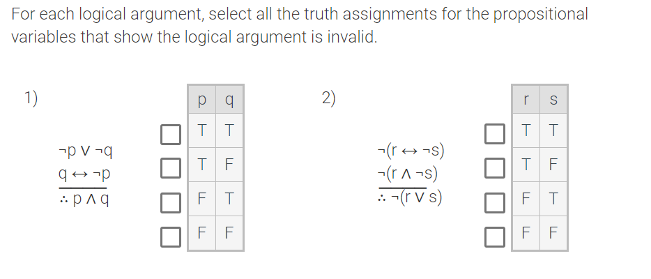 For each logical argument, select all the truth | Chegg.com