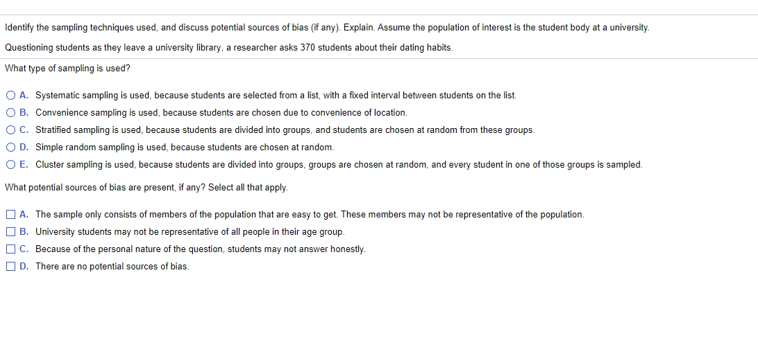 Solved Identify the sampling techniques used, and discuss | Chegg.com