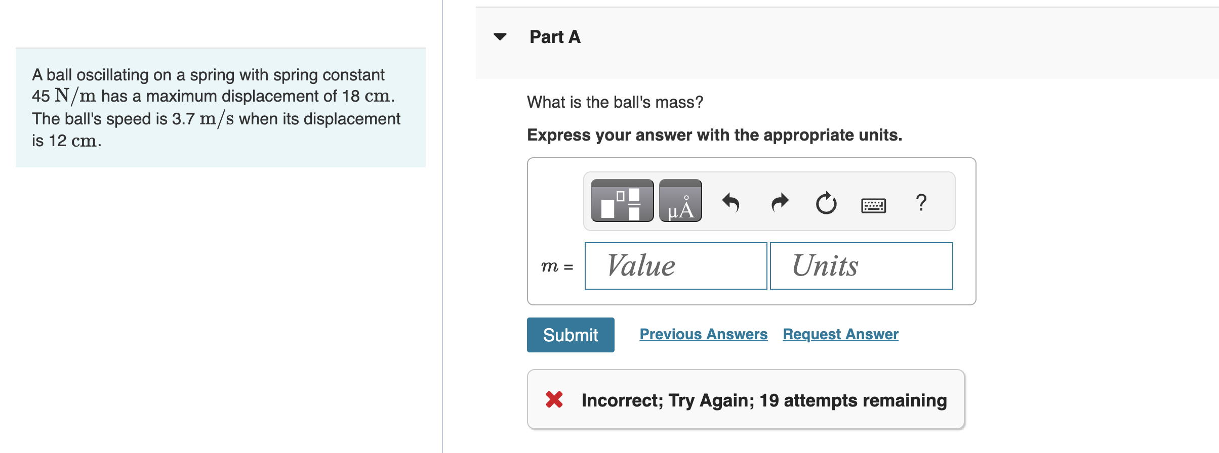 Solved A ball oscillating on a spring with spring constant | Chegg.com