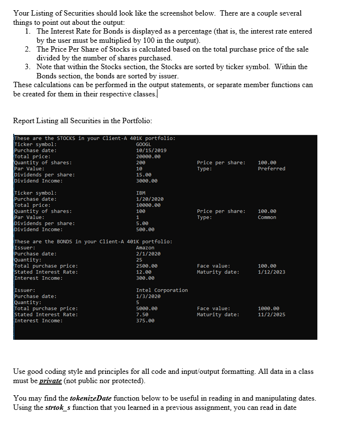 C Programming Assignment 7 Portfolio Classes Are