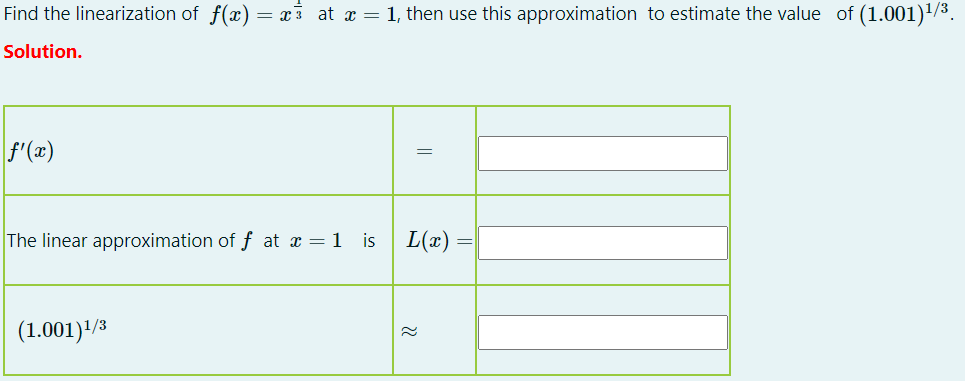 Solved Find the linearization of f(x)=x31 at x=1, then use | Chegg.com