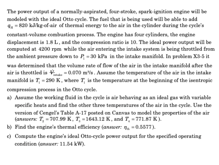 Solved The power output of a normally-aspirated, | Chegg.com