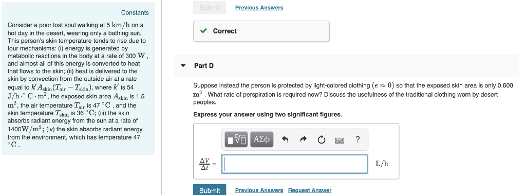 Solved Previous Answers Submit Constants Consider a poor | Chegg.com