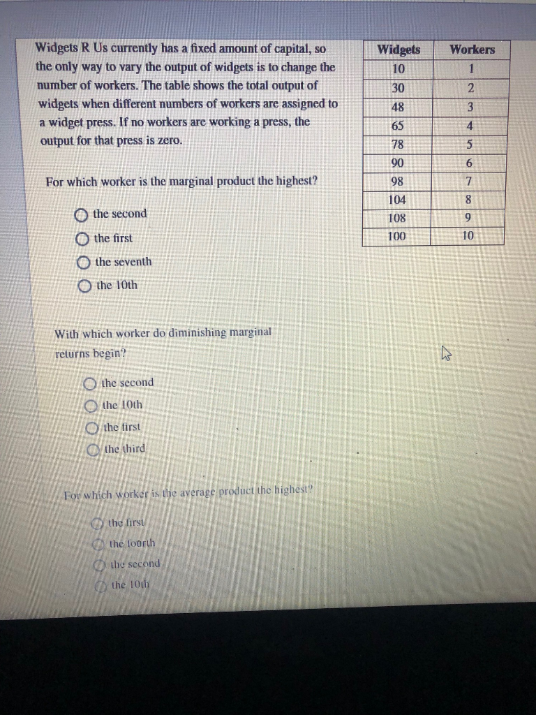Solved Widgets Workers 1 Widgets R Us currently has a fixed | Chegg.com