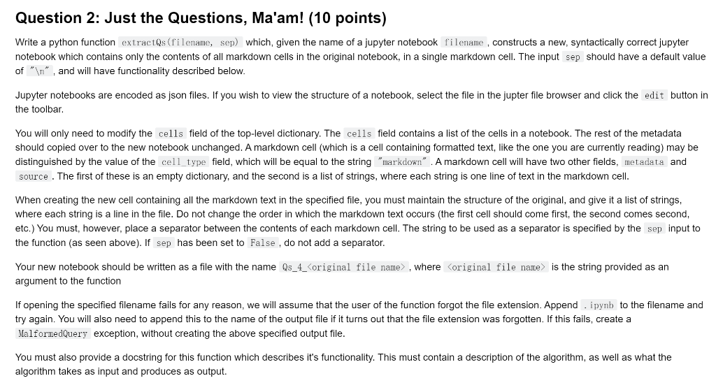 Question 2: Just the Questions, Ma'am! (10 points) | Chegg.com