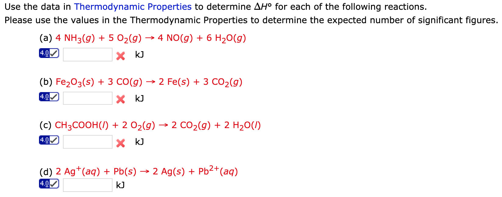 Solved Use the data in Thermodynamic Properties to determine | Chegg.com
