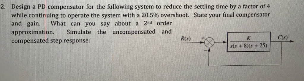 Solved Design a PD compensator for the following system to | Chegg.com