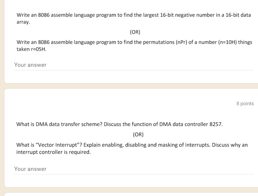 Solved Write an 8086 assemble language program to find the | Chegg.com