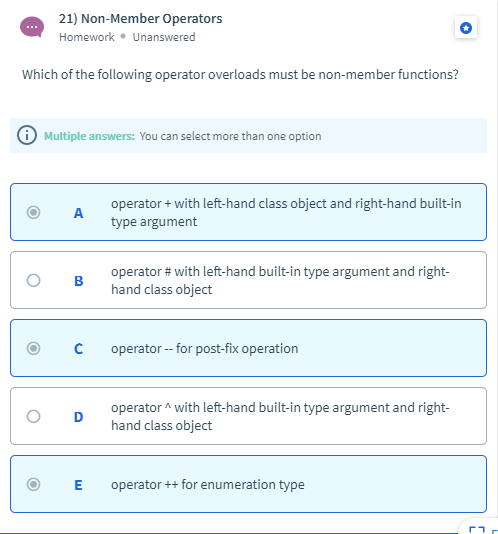 Solved 21) Non-Member Operators Homework. Unanswered Which | Chegg.com