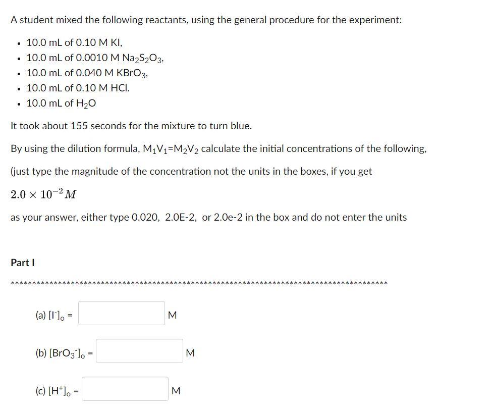 Solved A student mixed the following reactants, using the | Chegg.com