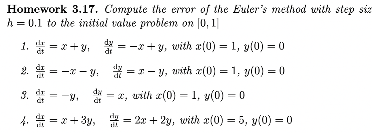 Solved Homework 3.17. Compute the error of the Euler's | Chegg.com