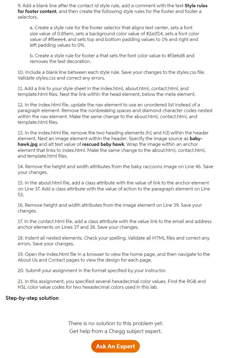 Solved Problem Creating a Style Sheet for a Wildlife Rescue | Chegg.com