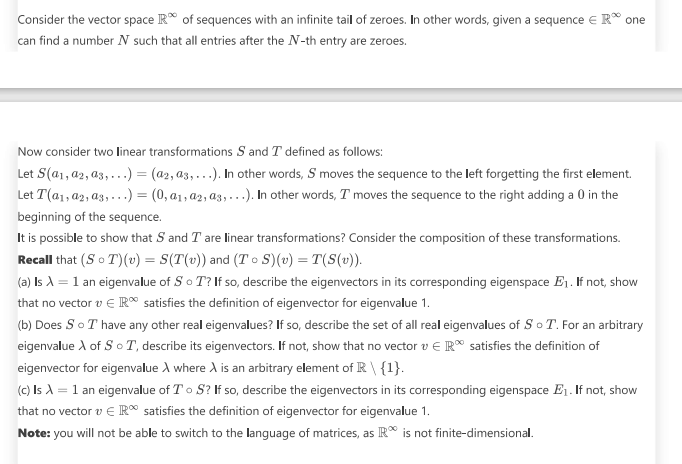 Solved Consider the vector space R∞ of sequences with an | Chegg.com