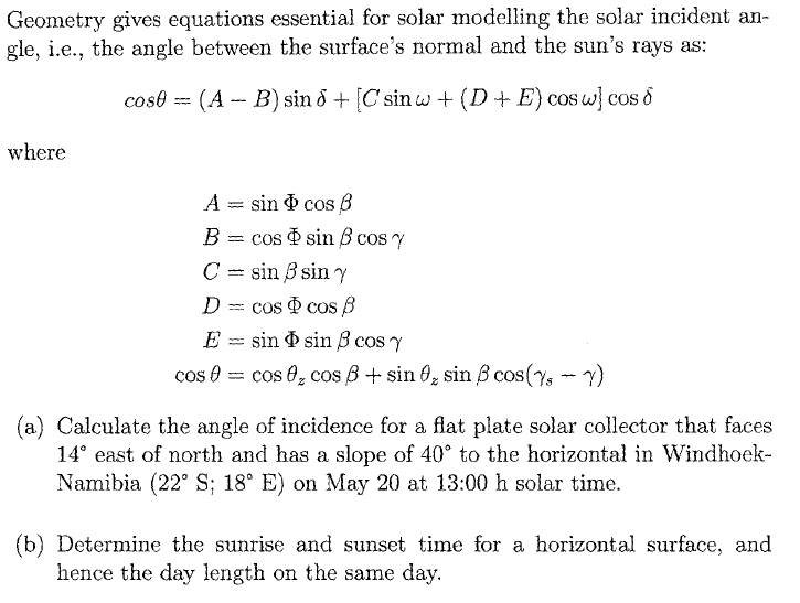Solved Geometry gives equations essential for solar | Chegg.com