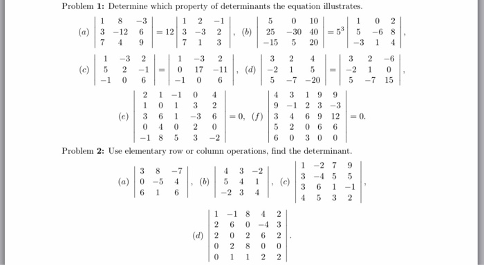 Solved Determine which property of determinants the equation | Chegg.com