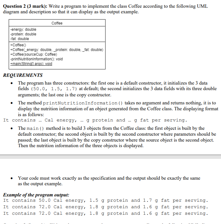 Solved Question 2 (3 mark): Write a program to implement the | Chegg.com