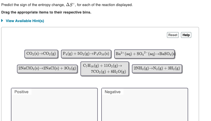 Solved Predict the sign of the entropy change, AS, for each | Chegg.com