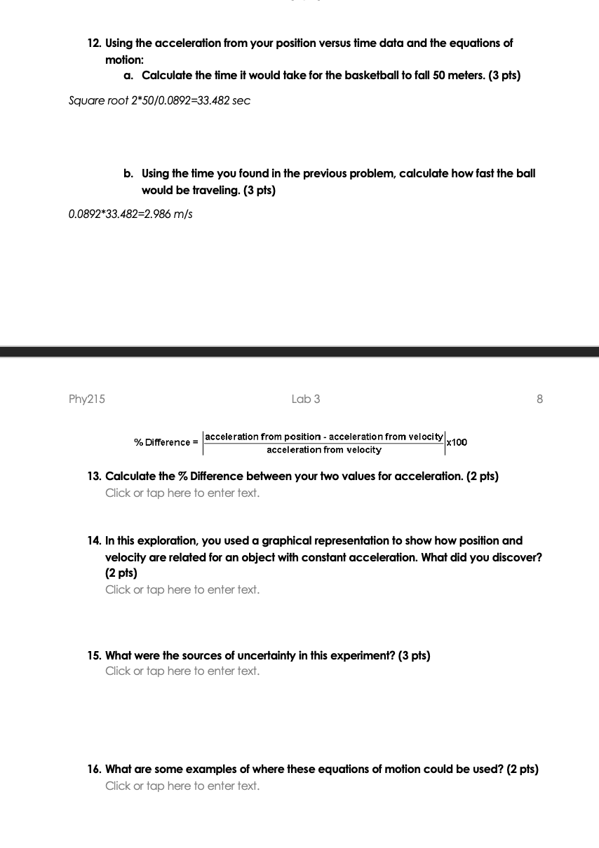 12. Using the acceleration from your position versus | Chegg.com