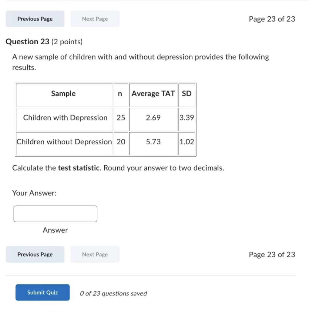 Solved A new sample of children with and without depression | Chegg.com