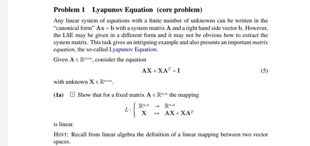Solved Problem 1 Lyapunov Equation Core Problem Any Linear 