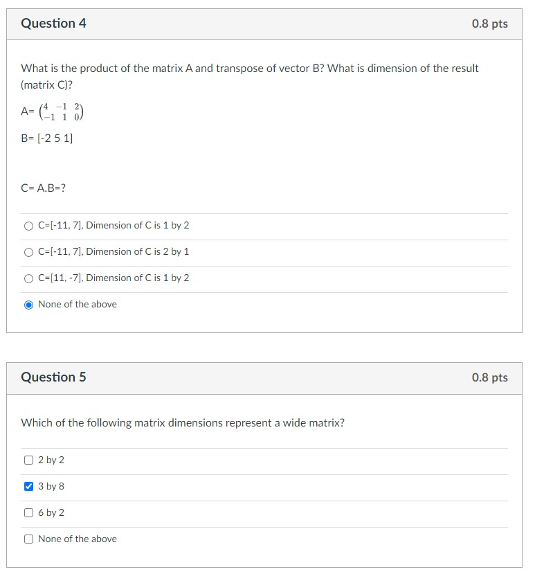 Solved What is the product and transpose of the matrix and | Chegg.com