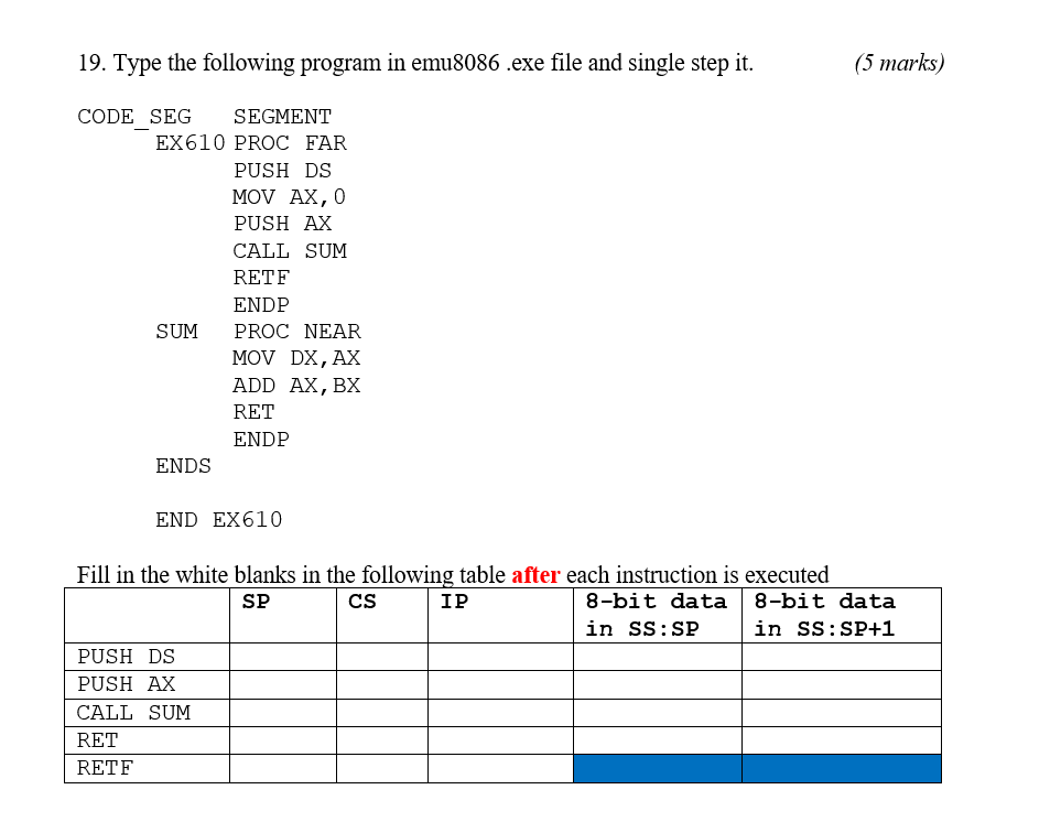 Solved 19. Type the following program in emu8086 .exe file | Chegg.com