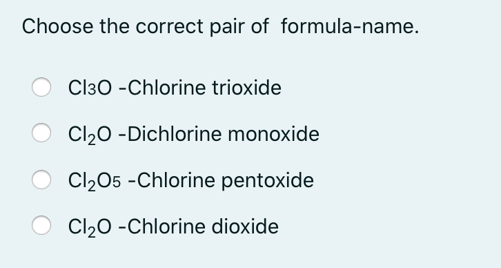 Solved Choose the correct pair of formula-name. Cl30 | Chegg.com