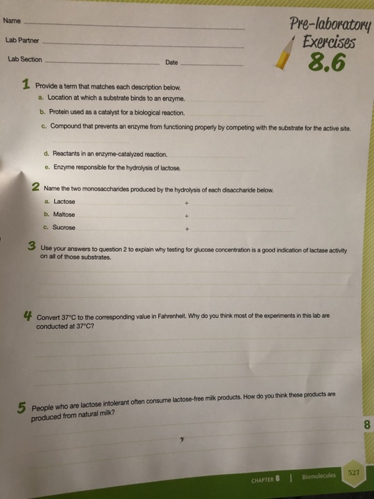 Solved Pre-laboratory Exercises 8.6 Name Lab Partner Lab | Chegg.com