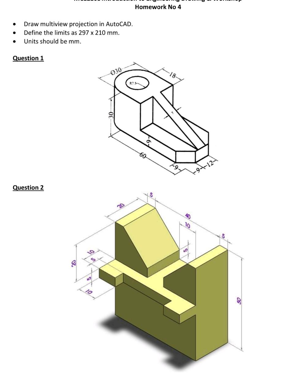 Solved Draw multiview projection in AutoCAD. Define the | Chegg.com