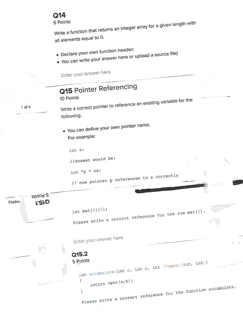 Solved Q14 5 Points Write a function that returns an integer | Chegg.com