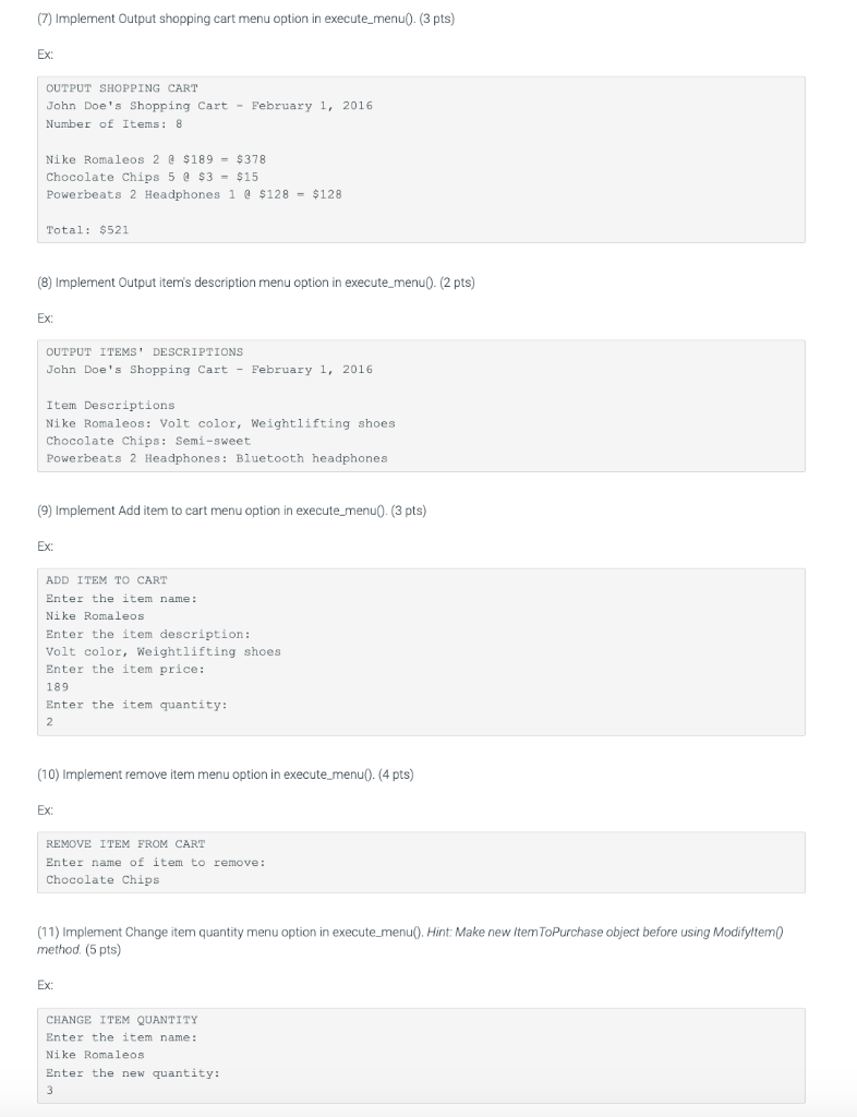 Solved Ex. of print_item_description() output: Bottled | Chegg.com