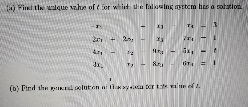 Solved (a) Find the unique value of t for which the | Chegg.com